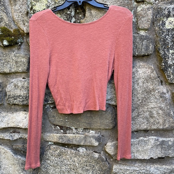 Altar'd State | Tops | Altard State Peach Ribbed Long Sleeve Crop Top ...